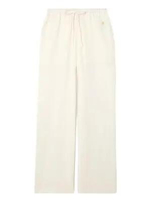Eterne ÉTERNE Brody Embellished Cotton-Gauze Straight-Leg Trousers Ivory