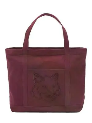 Maison Kitsuné Large Fox Head-embroidered Tote Bag - Red