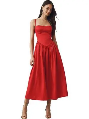 MARE MARE Amaya Corset Midi Dress - Red