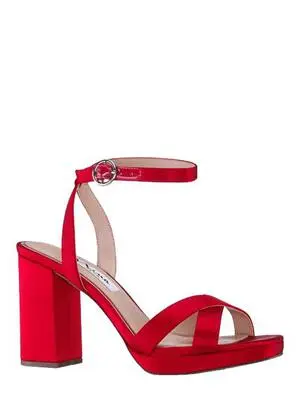 Nina Sheila Ankle Strap Platform Sandal Red Rouge Crystal Satin