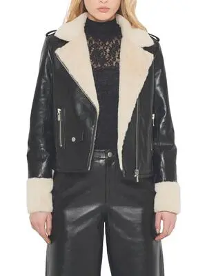 AS By DF Sydney Recycled Leather Moto Jacket - Black