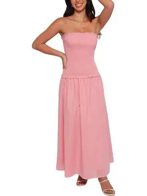 PETAL & PUP Bea Smocked Strapless Cotton & Linen Maxi Dress - Soft Pink