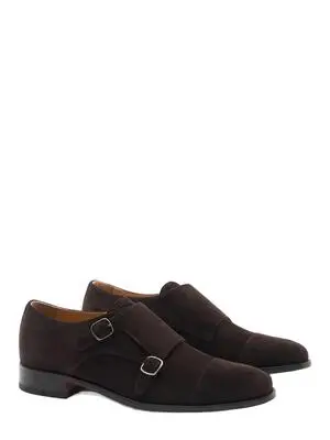 SCAROSSO Gervasio Suede Double Monk Strap Shoes - Dark Brown Suede - Light Line