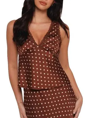 PETAL & PUP Kelso Polka Dot Lace Trim Tank - Brown Polka Dot