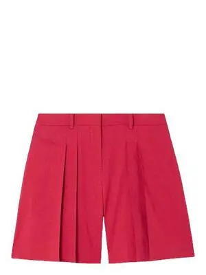 Theory Pleated Linen-blend Shorts - Red