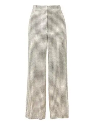 Theory Checked Linen-blend Wide-leg Pants - Cream