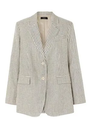 Theory Checked Linen-blend Blazer - Cream