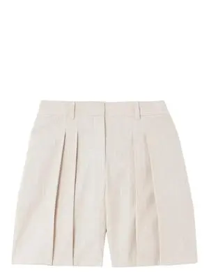 Theory Pleated Linen-blend Canvas Shorts - Neutrals