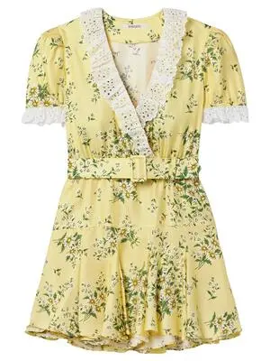 RODARTE Belted Floral-print Mini Dress - Yellow