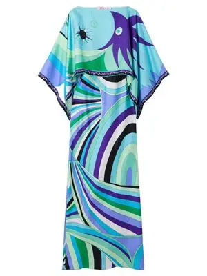 Emilio Pucci Layered Printed Silk-twill Maxi Dress - Blue