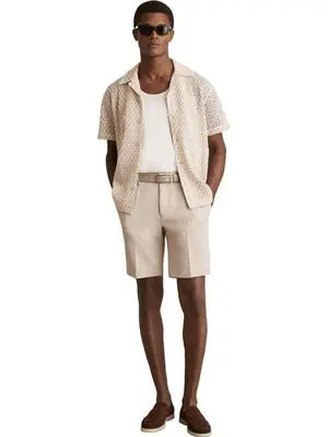REISS Pin Pinstripe Jersey Shorts - Oatmeal/white