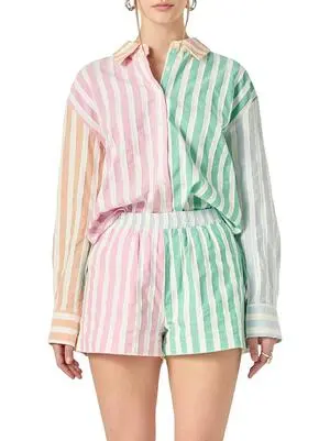 English Factory Colorblock Stripe Shirt - Pink Multi