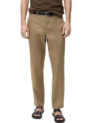 Mango Slim Fit Linen Pants - Khaki