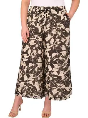 Vince Camuto Floral Wide Leg Ankle Pants - Rich Black