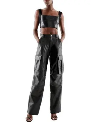 AS By DF Cole Upcycled Leather Cargo Pants - Black