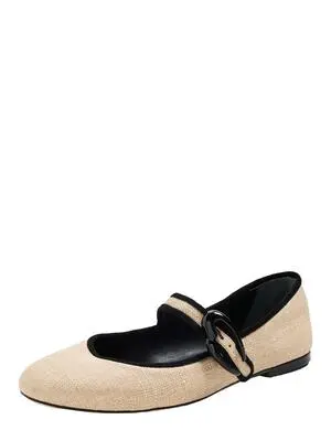 Larroude Verona Raffia Ballet Flats - Beige/black