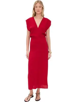 ST. AGNI St. Agni Plunge Drape Maxi Dress Rosso