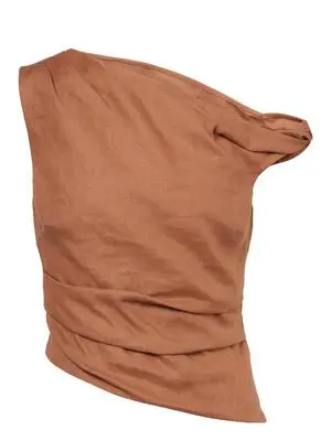 SIR. Asymmetric Draped Linen Top - Brown