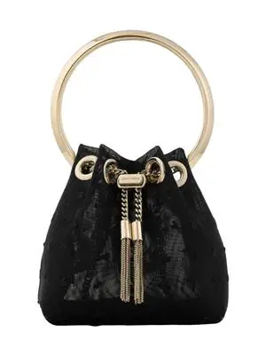 JIMMY CHOO Micro Bon Bon Polka Dot Heart Mesh Mini Bag - Black