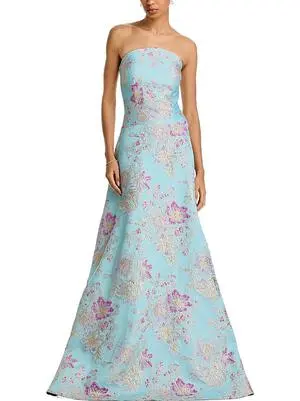 Rickie Freeman For Teri Jon Floral Jacquard Gown - Light Blue Multi