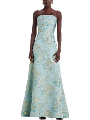 Rickie Freeman For Teri Jon Floral Jacquard Gown - Mist Multi