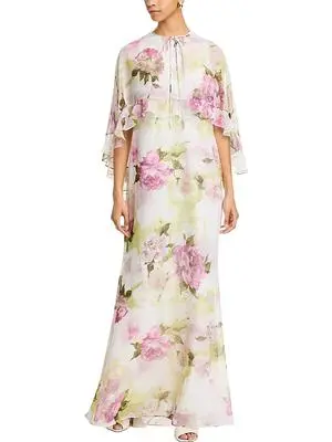 Rickie Freeman For Teri Jon Chiffon Floral Gown - White Multi