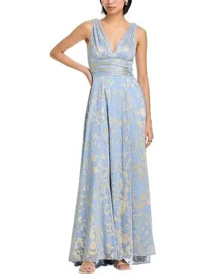 Aqua Crinkle Foil Maxi Dress - Peri / Gold