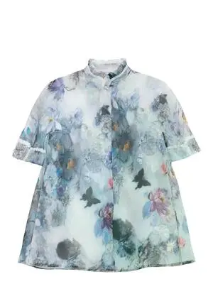 Shiatzy Chen Printed Mandarin-collar Shirt - Grey