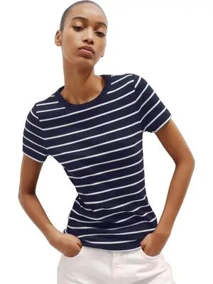ME+EM Fitted Ribbed Stripe Tee - Navy/soft White