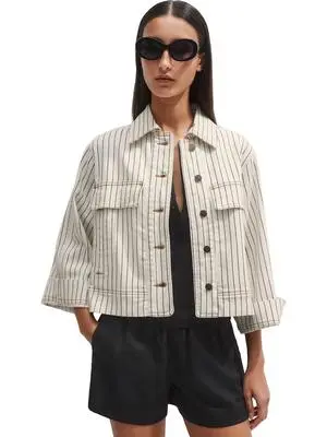 ME+EM Italian Denim Pinstripe Swing Jacket - Black/ecru
