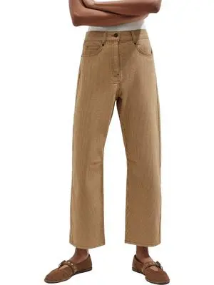ME+EM Engineered-leg Stripe Pant - Toffee/ecru
