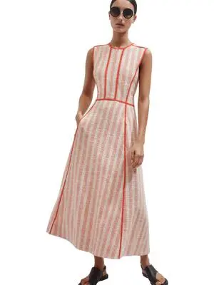 ME+EM Textured Stripe Jersey Maxi Dress - Bright Papaya/cream