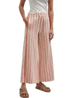 ME+EM Textured Stripe Wide-leg Crop Trousers - Bright Papaya/cream