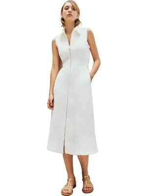 ME+EM Tweed Zip Front Midi Dress - Cream