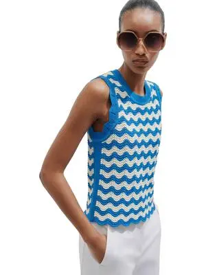 ME+EM Cotton Scallop Stripe Knit Vest - Topaz Blue
