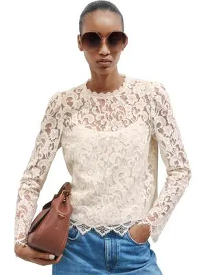 ME+EM Lace Top With Cami - Light Cream
