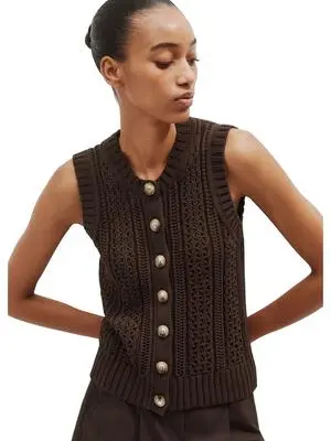 ME+EM Cotton Open Stitch Vest - Summer Chocolate