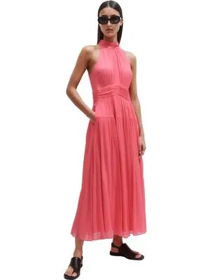 ME+EM Silk Crinkle Halterneck Maxi Dress - Camellia Pink