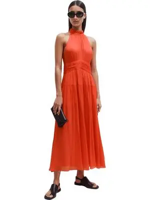 ME+EM Silk Crinkle Halterneck Maxi Dress - Intense Orange