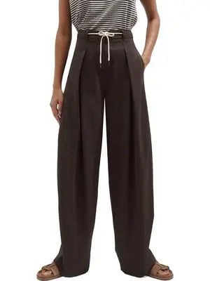 ME+EM Tailored Wide Tapered Trousers With Belt - Summer Chocolate