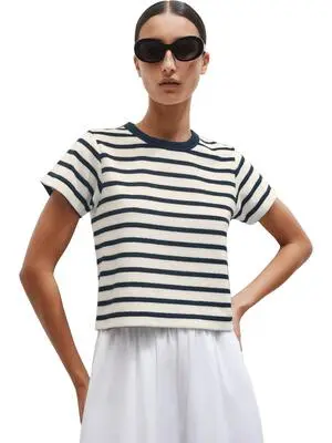ME+EM Striped Towelling Baby Tee - Cream/navy