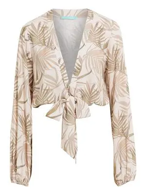 Melissa Odabash Gemma Printed Wrap Top - Beige
