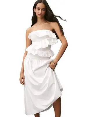 Endless Rose Strapless Ruffle Midi Dress - White