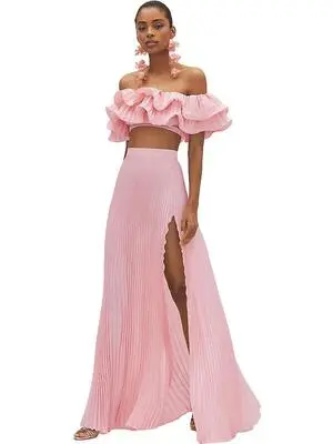 L'IDEE Gala Split Pleated Maxi Skirt - Ballet Shimmer