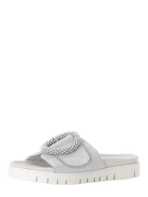 Gabor Beaded Buckle Platform Slide Sandal - Lightgrey