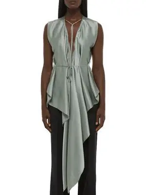 Helmut Lang Scarf Drape Reversible Silk Top - Aqua Gray
