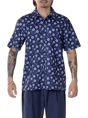 VAST Positive Floral Short Sleeve Performance Button-up Shirt - Navy