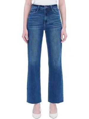 BAYEAS Raw Hem Wide Leg Jeans - Medium Blue