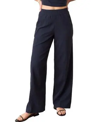 Marine Layer Allison Pull-on Wide Leg Hemp Blend Pants - India Ink