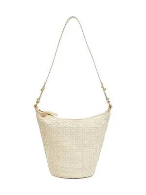 Clare V. Petite Jeanne Woven Shoulder Bag - Cream Woven Checker